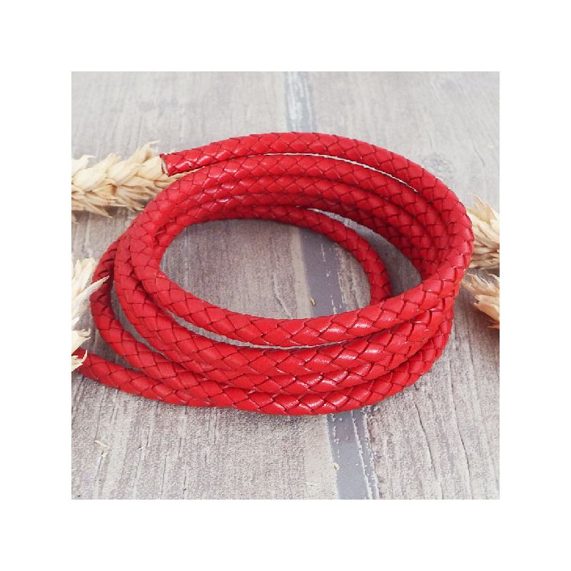 Cordon cuir rond 5mm tresse noir - Pour bracelets DIY