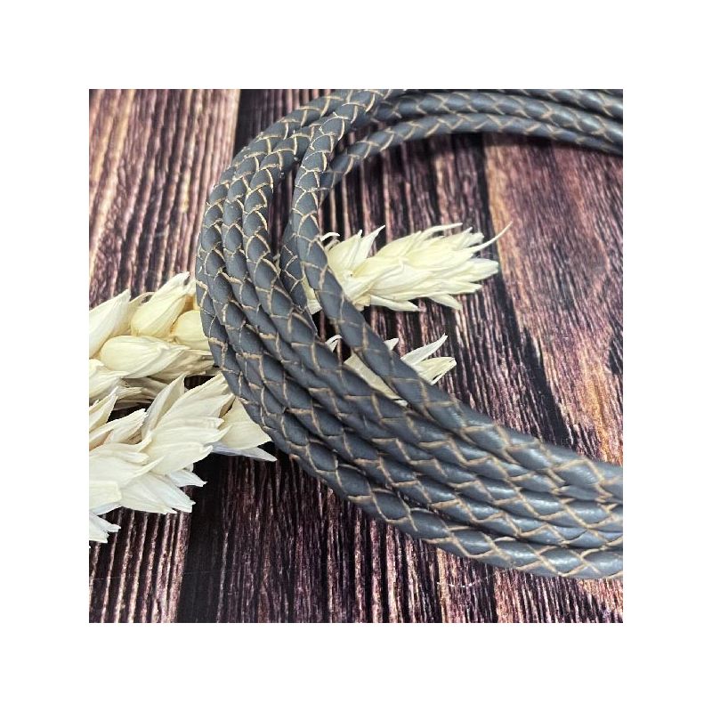Cuir rond 3mm tresse gris - Pour bracelets DIY